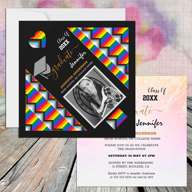 LGBTQ Graduate & Rainbow Progress Flag Graduation Invitation | Zazzle