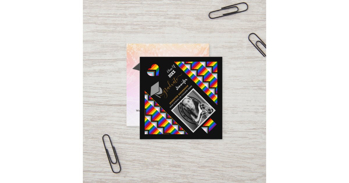 LGBTQ Graduate & Rainbow Progress Flag Graduation Square Business Card ...