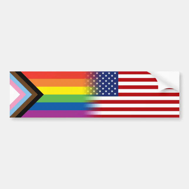 LGBTQ Inclusive Progress Pride Flag American Flag Bumper Sticker | Zazzle