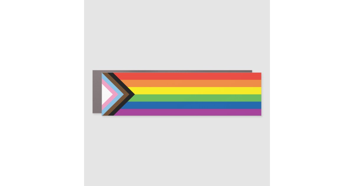 LGBTQ Inclusive Progress Pride Flag Bumper Car Magnet | Zazzle