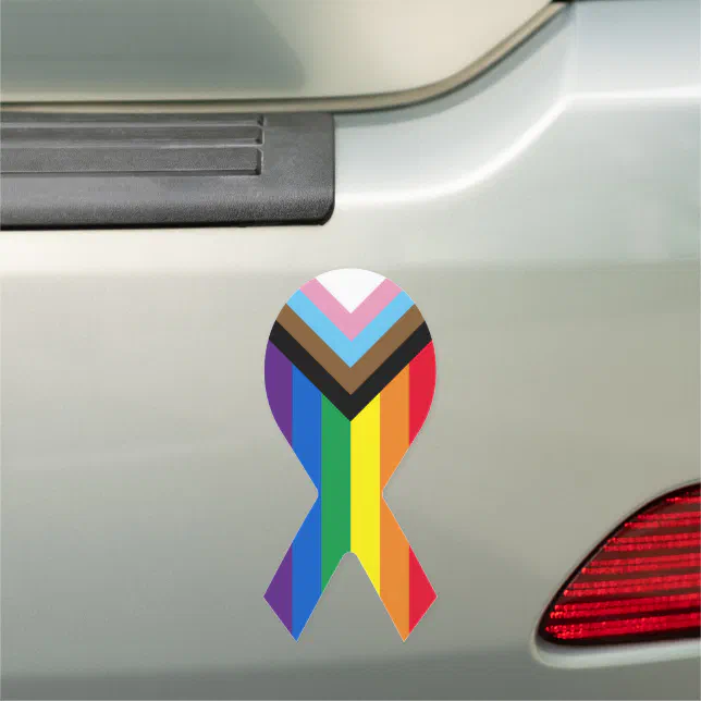 Lgbtq Inclusive rainbow gay pride flag ribbon Car Magnet | Zazzle