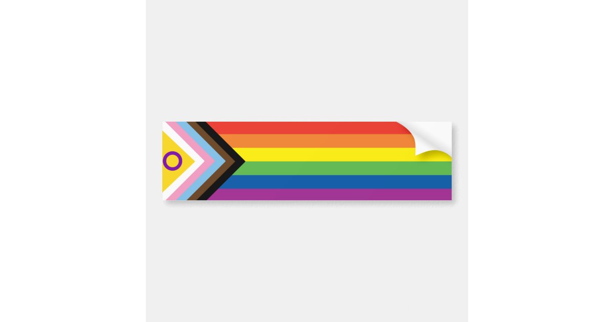 LGBTQ Intersex Inclusive Progress Pride Flag Bumper Sticker | Zazzle