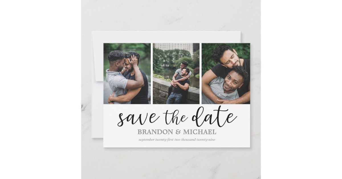 LGBTQ Modern Script Photo Collage Save The Date | Zazzle