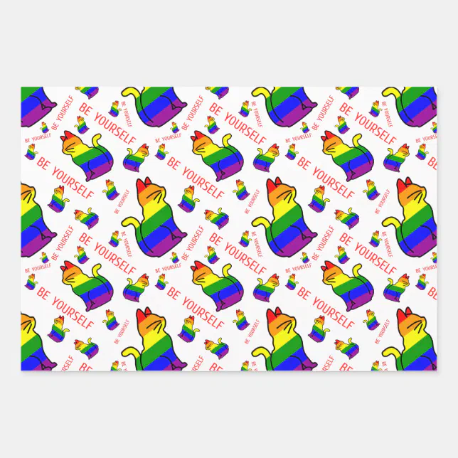 LGBTQ+ Pride Cat - Be Yourself Wrapping Paper Sheets | Zazzle