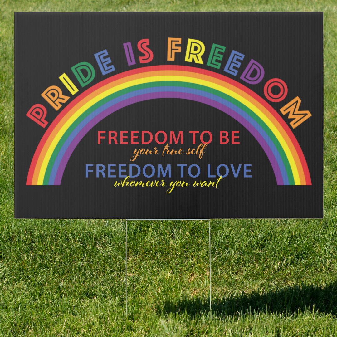 LGBTQ Pride is Freedom Rainbow Black Background Sign | Zazzle
