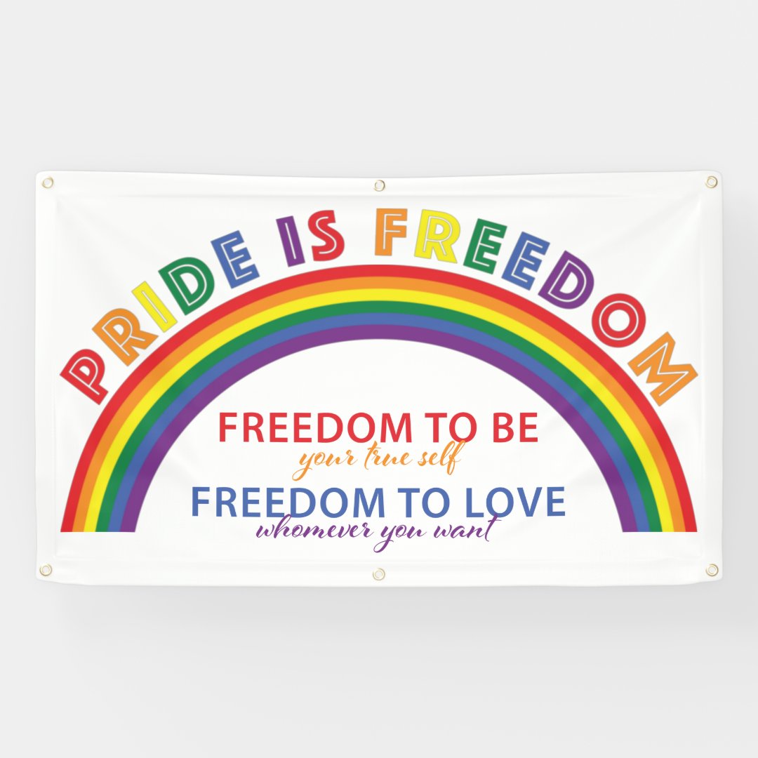 LGBTQ Pride is Freedom Rainbow White Background Banner | Zazzle