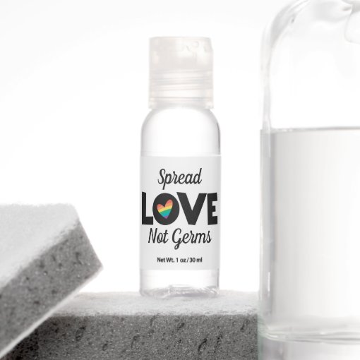 LGBTQ Pride spread love not germs rainbow heart Hand Sanitizer | Zazzle