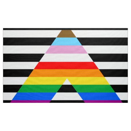 Everyone is Welcome Here (Progress Pride) Flag Fabric | Zazzle