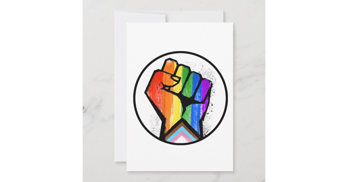 LGBTQ PROGRESS PRIDE FIST RESISTANCE HOLIDAY CARD | Zazzle