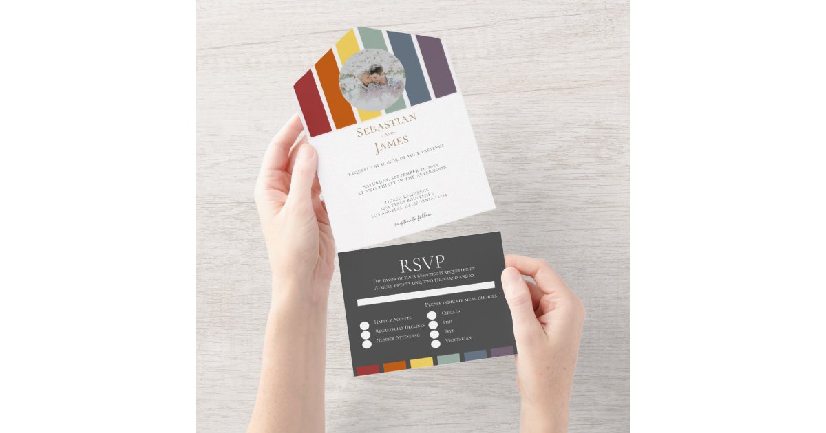 LGBTQ Rainbow Gay Elegant All In One Invitation | Zazzle