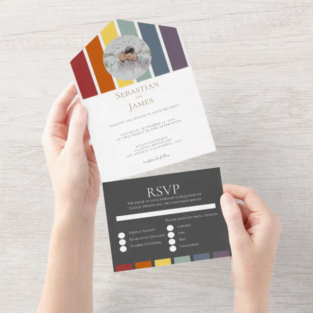 LGBTQ Rainbow Gay Elegant All In One Invitation | Zazzle