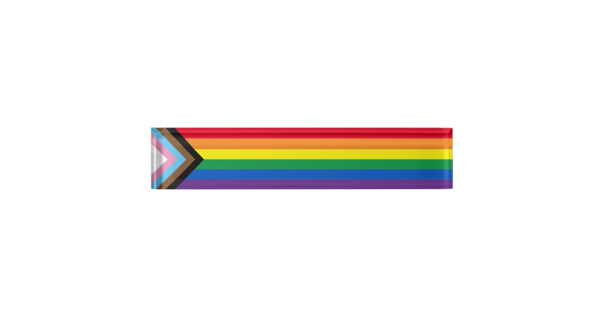 Lgbtq rainbow inclusive diversity gay pride flag desk name plate | Zazzle