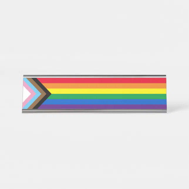 Lgbtq rainbow inclusive diversity gay pride flag desk name plate | Zazzle