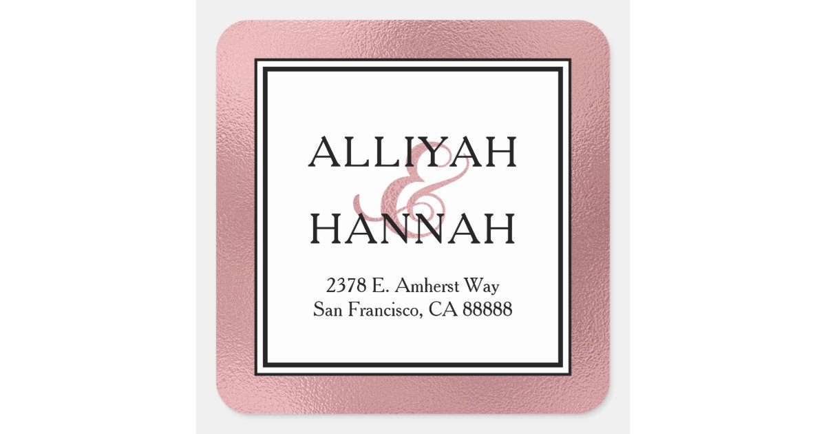 LGBTQ Rose Gold Modern Wedding Return Address Square Sticker | Zazzle