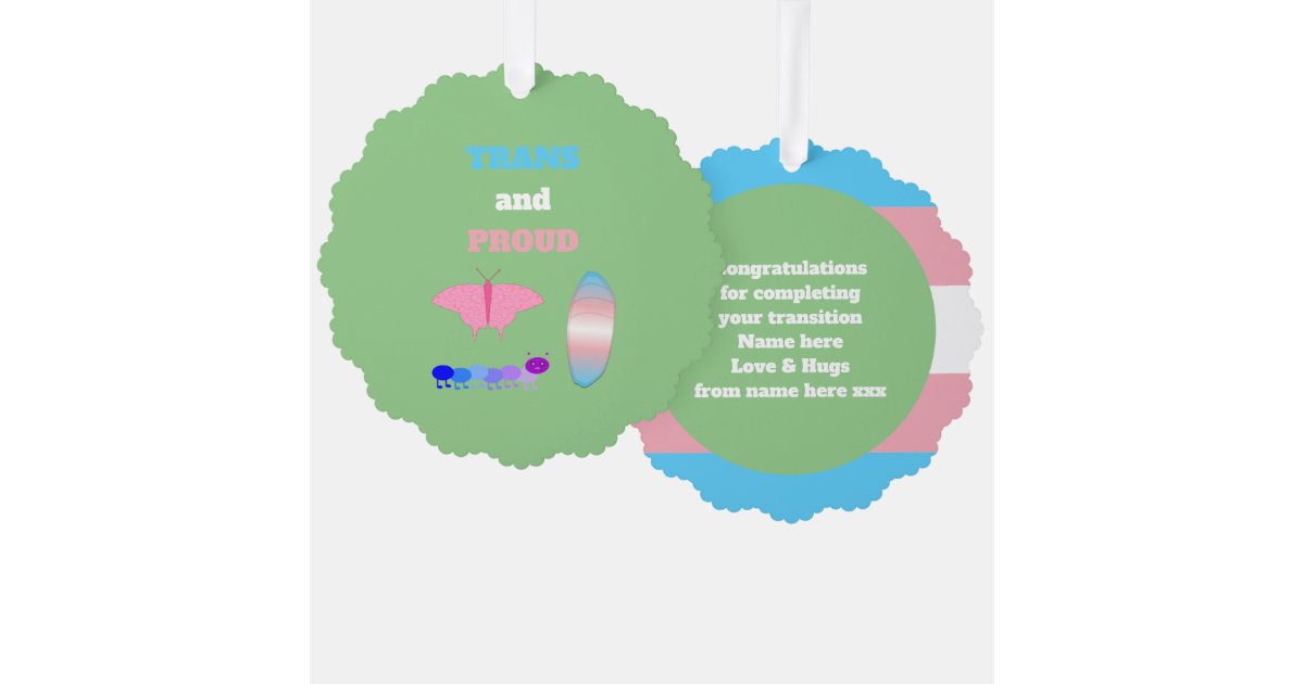 LGBTQIA Transgender Pride Caterpillar to Butterfly Ornament Card | Zazzle