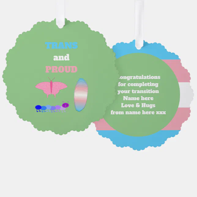 LGBTQIA Transgender Pride Caterpillar to Butterfly Ornament Card | Zazzle