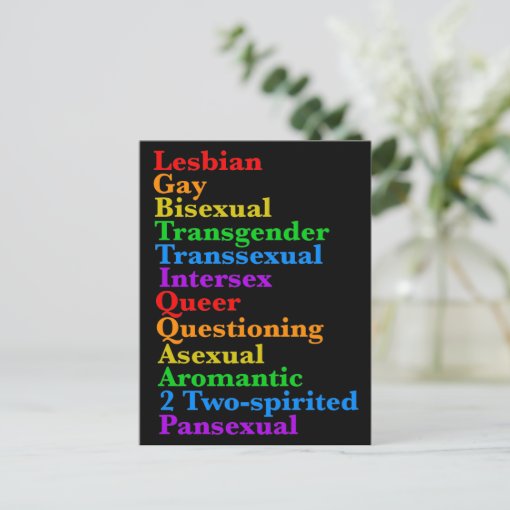 LGBTTIQQAA2P Pride Diversity Rainbow LGBTQ Acronym Postcard | Zazzle