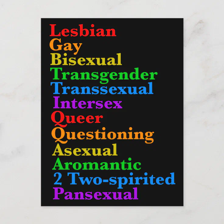 LGBTTIQQAA2P Pride Diversity Rainbow LGBTQ Acronym Postcard | Zazzle