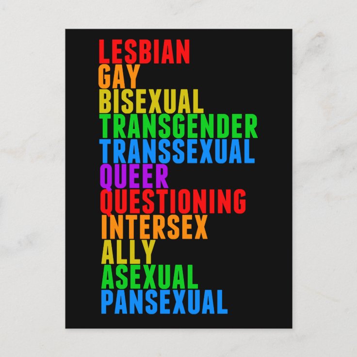 LGBTTQQIAAP Pride Diversity Rainbow Acrostic Postcard | Zazzle