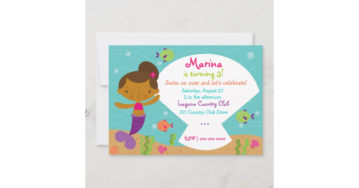 LGC The Merry Mermaid African American Invitation | Zazzle