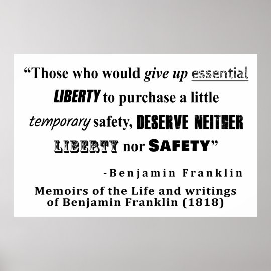 Liberty and Security Benjamin Franklin Quote Poster | Zazzle.com
