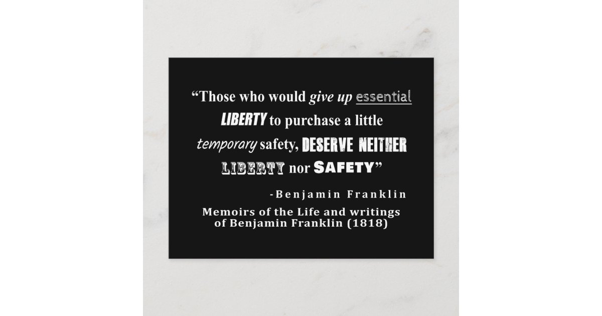 Liberty and Security Benjamin Franklin Quote White Postcard | Zazzle