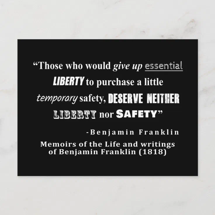 Liberty and Security Benjamin Franklin Quote White Postcard | Zazzle