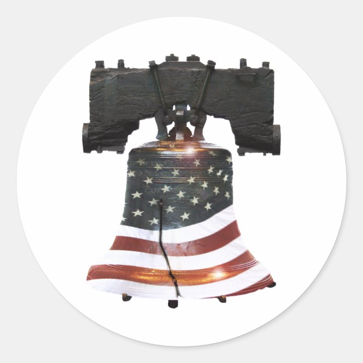 Liberty Bell with American Flag Classic Round Sticker | Zazzle