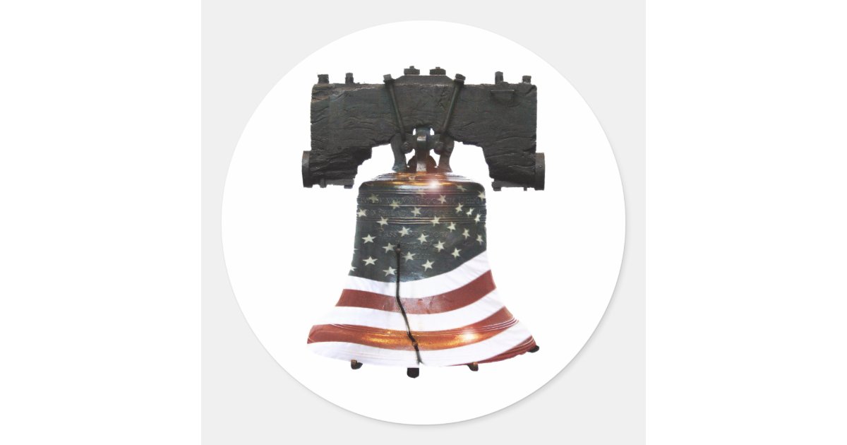 Liberty Bell with American Flag Classic Round Sticker | Zazzle