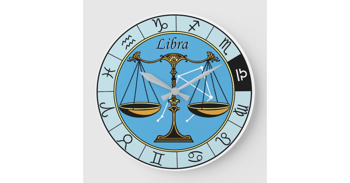 libra astrological zodiac sign large clock | Zazzle