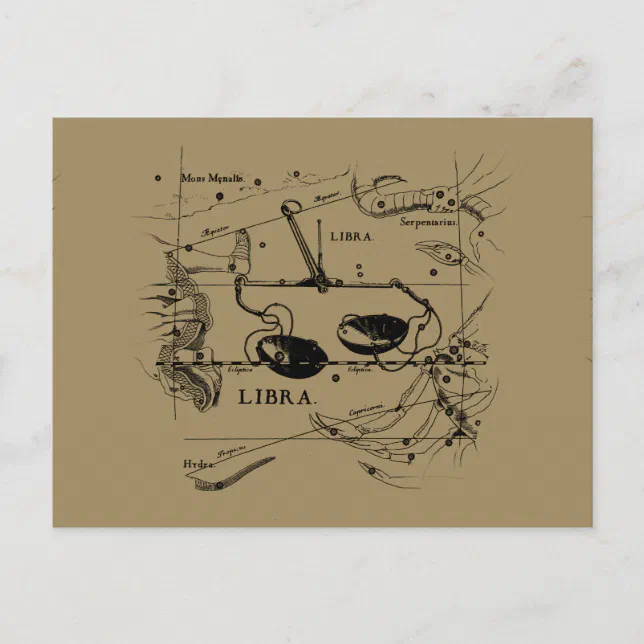 Libra Constellation Map Hevelius 1690 Decor Postcard | Zazzle