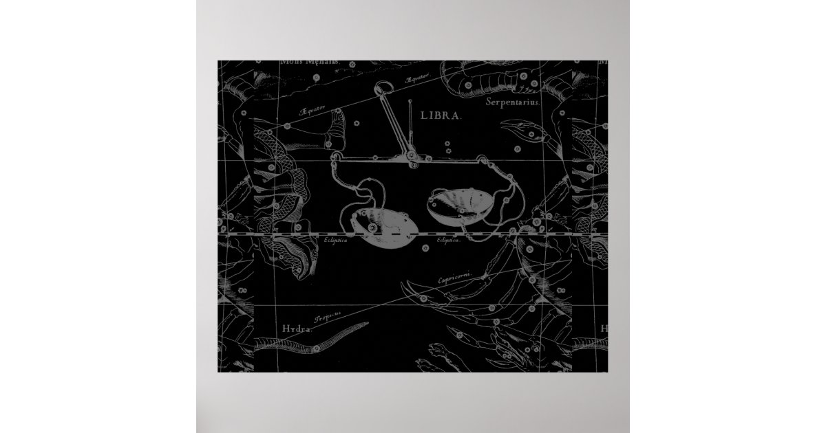 Libra Constellation Map Hevelius 1690 Sept Oct Poster | Zazzle