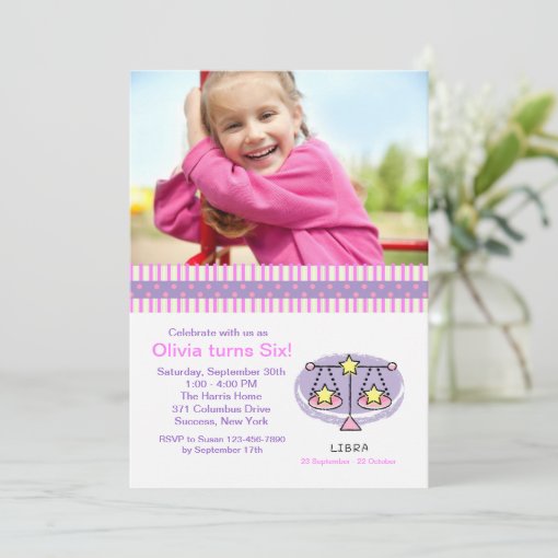 Libra Photo Birthday Party Invitation | Zazzle