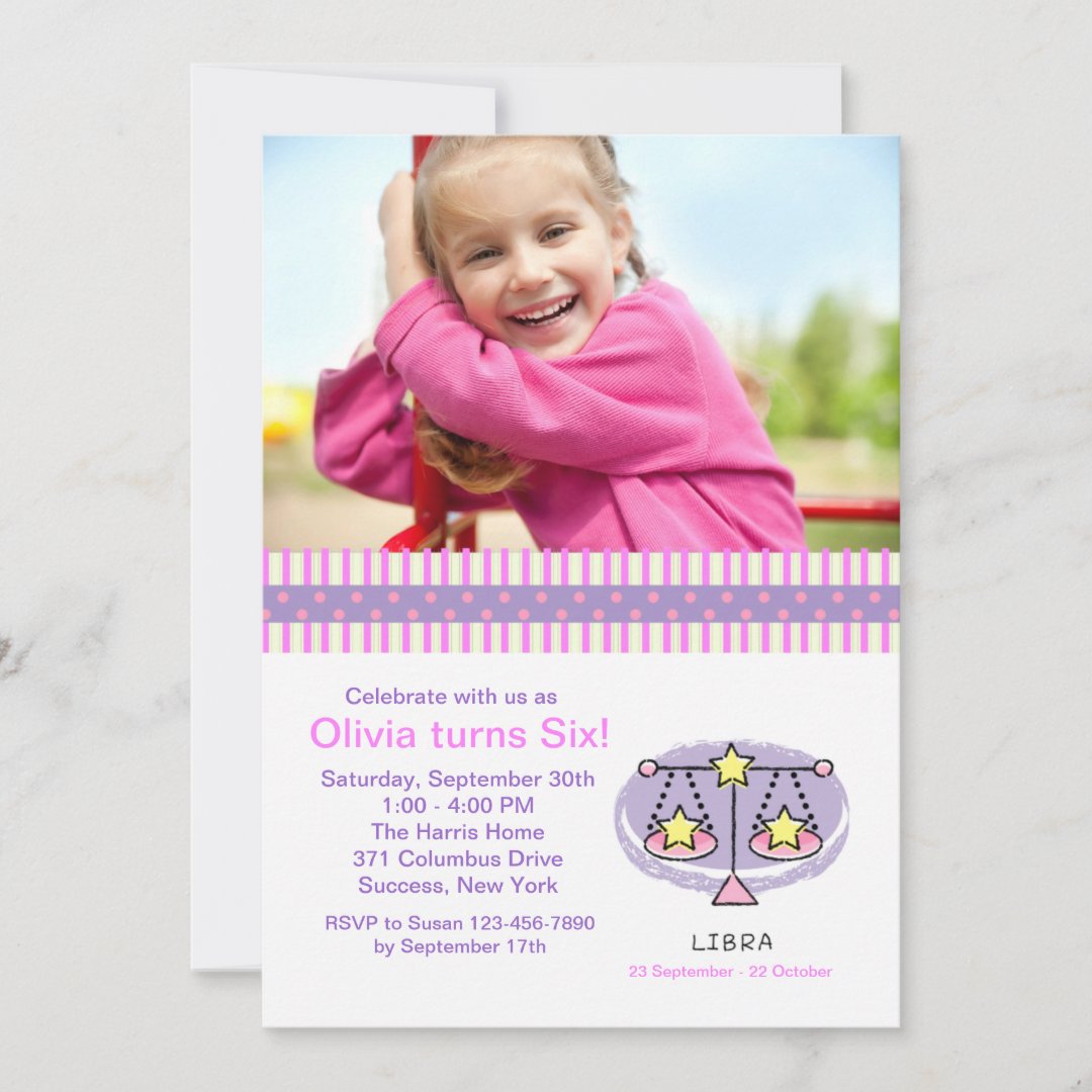 Libra Photo Birthday Party Invitation | Zazzle