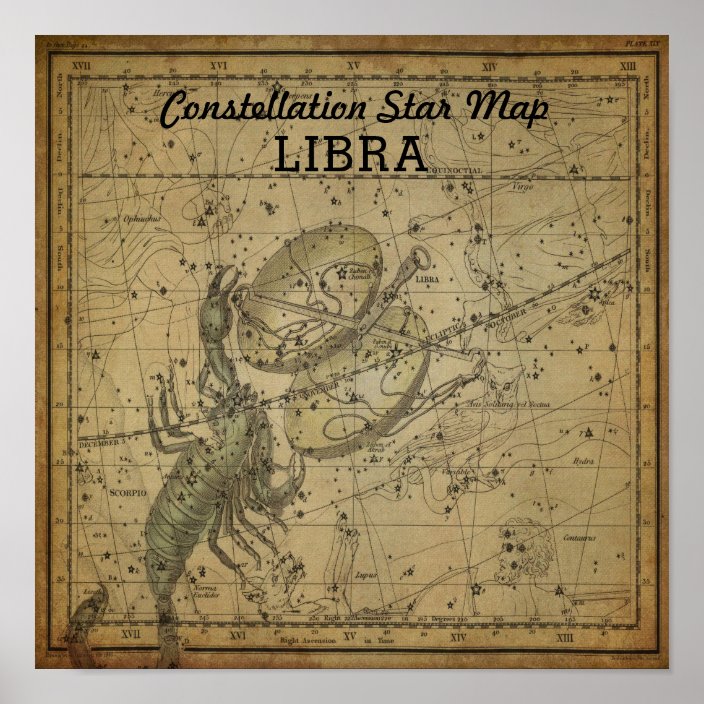 Libra Scales Constellation Star Map Scorpio Nov Poster | Zazzle.com