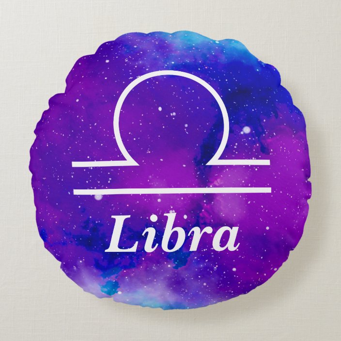 Libra Symbol Purple Blue Space Nebula Round Pillow | Zazzle.com