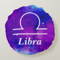 Libra Symbol Purple Blue Space Nebula Round Pillow | Zazzle