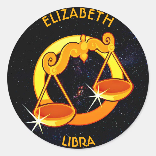 Libra Zodiac Birthday Sign With Your Custom Name Classic Round Sticker ...