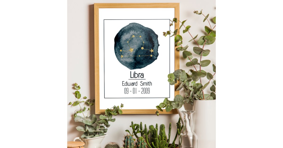 Libra Zodiac Sign: Custom Name & Birthday Poster | Zazzle