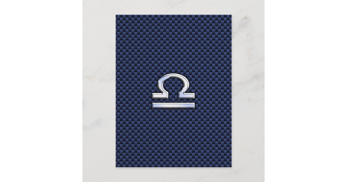 Libra Zodiac Sign on Navy Blue Carbon Fiber Postcard | Zazzle