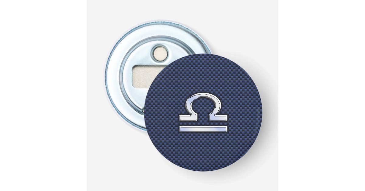 Libra Zodiac Symbol on Navy Blue Carbon Fiber Bottle Opener | Zazzle