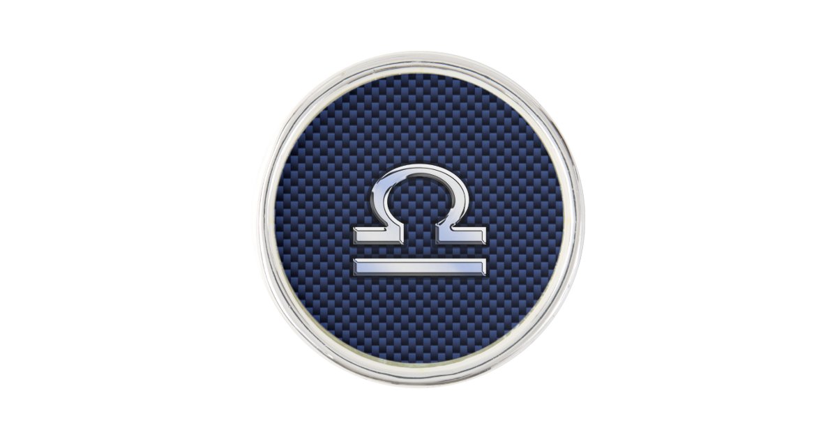 Libra Zodiac Symbol on Navy Blue Carbon Fiber Lapel Pin | Zazzle