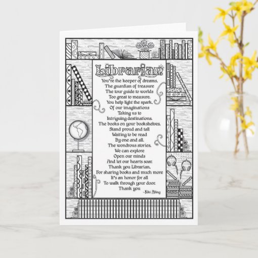 Librarian Poem (Colorable) Card | Zazzle