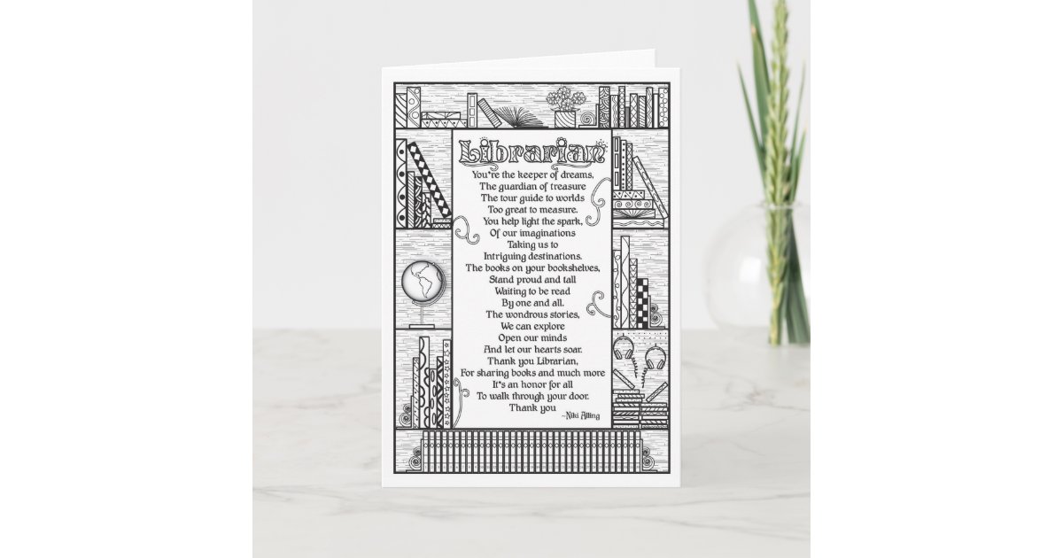 Librarian Poem (Colorable) Card | Zazzle