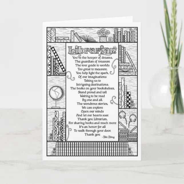 Librarian Poem (Colorable) Card | Zazzle