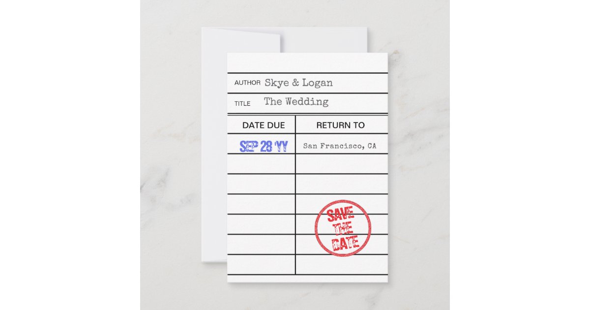 Library Book Checkout Card Save the Date | Zazzle