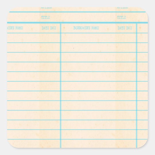 Library Book Date Due Card Square Sticker | Zazzle.com