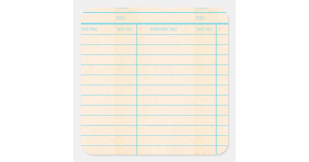 Library Book Date Due Card Square Sticker | Zazzle