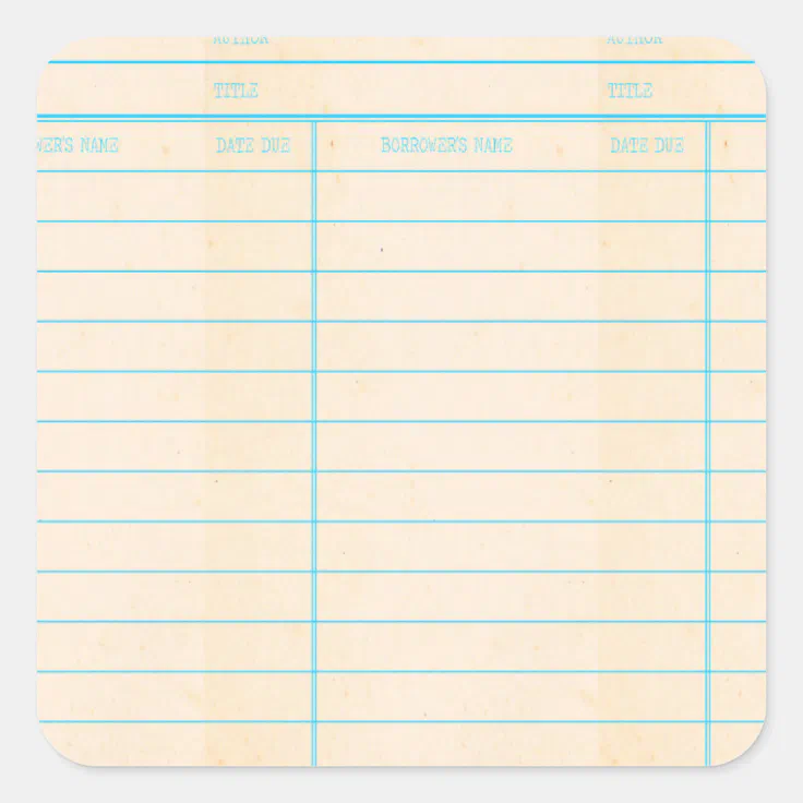 Library Book Date Due Card Square Sticker | Zazzle