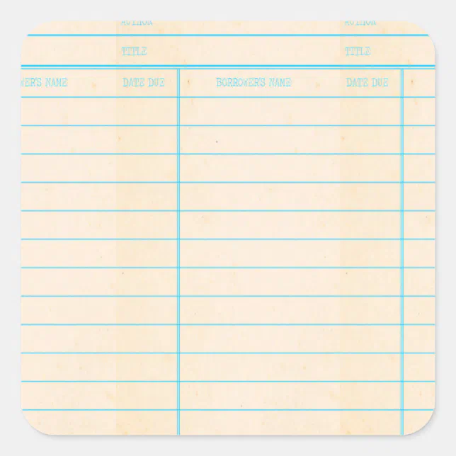 Library Book Date Due Card Square Sticker | Zazzle